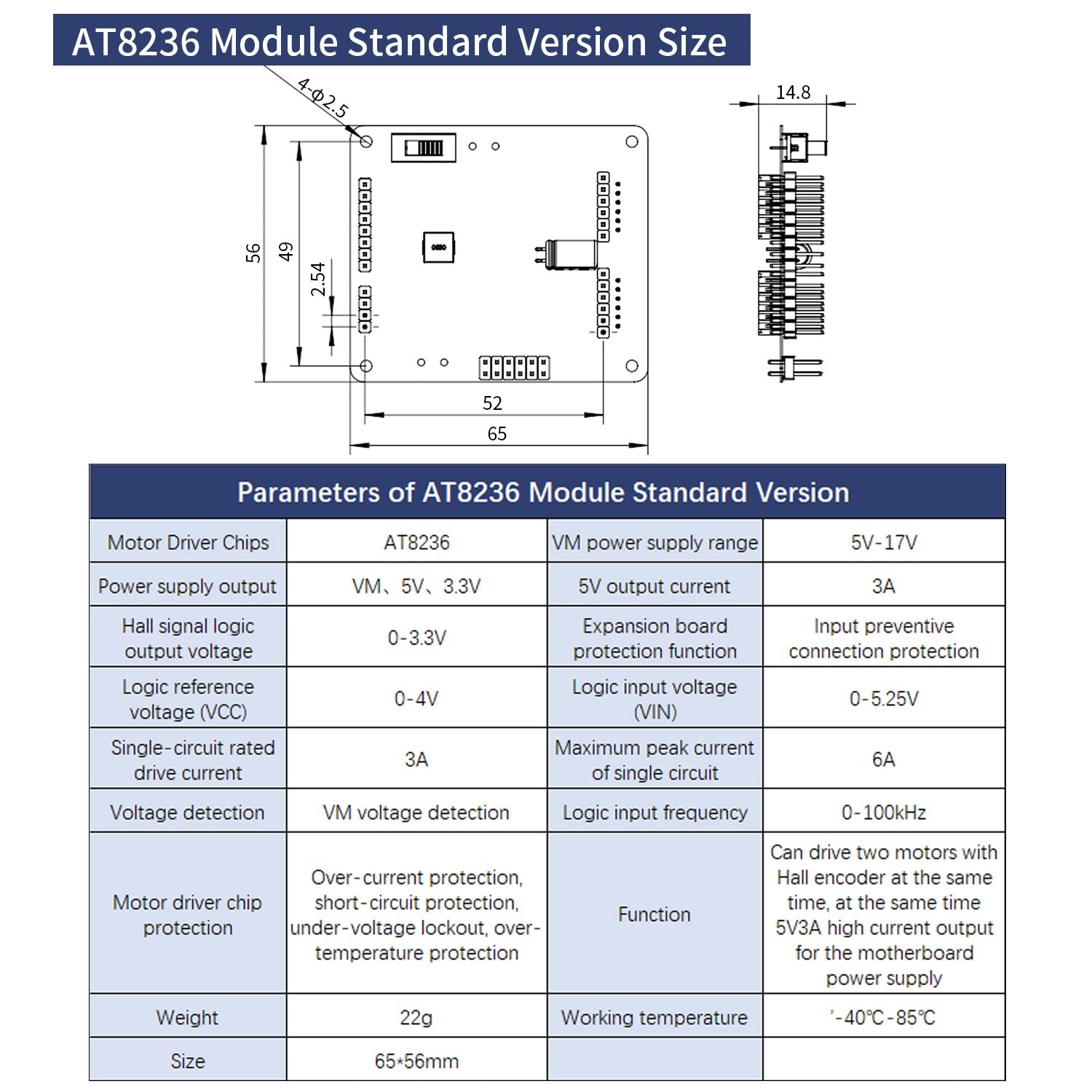 2-Channel Motor Drive Module AT8236 Chip Support 5-12V Power Supply