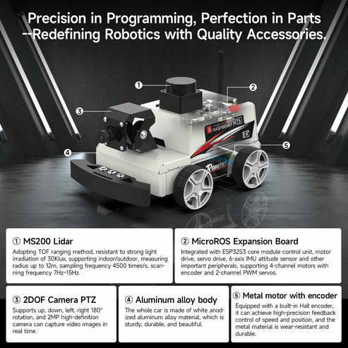 Raspberry Pi 5 Car Kit ROS2 Robot Support Python3 Programming