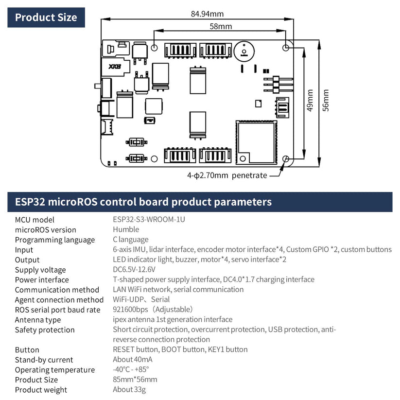 Raspberry Pi 5 Expansion Board With ESP32 Chip Support Micro ROS Robot