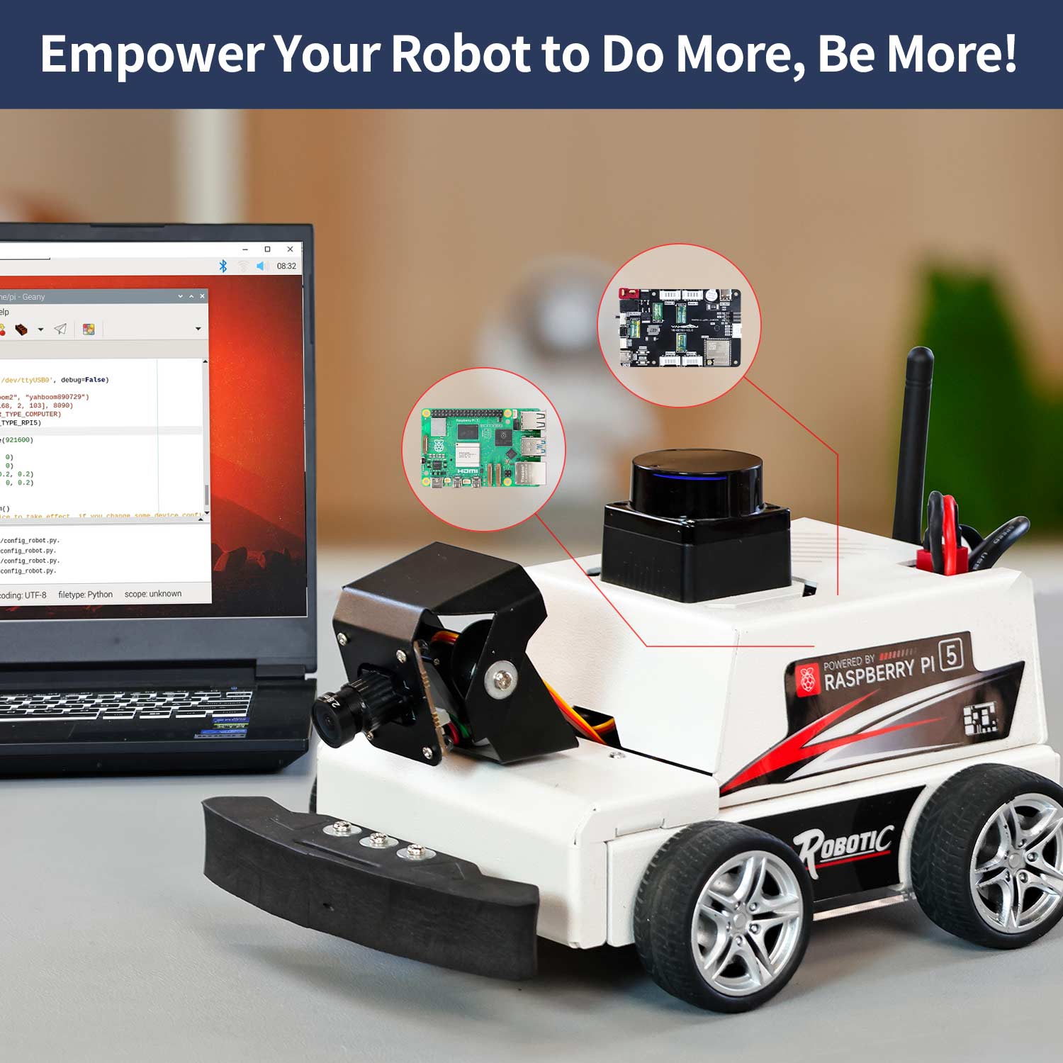 Raspberry Pi 5 Expansion Board With ESP32 Chip Support Micro ROS Robot