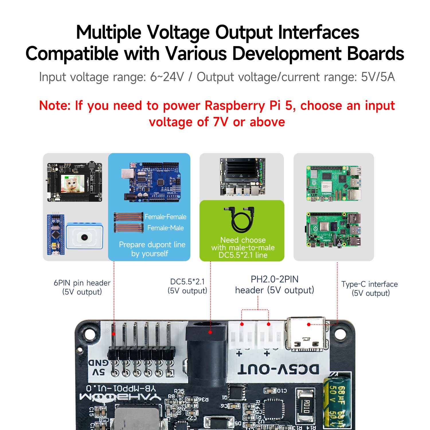 Raspberry Pi 5 Power Supply Expansion Board Support 5V/5A Output