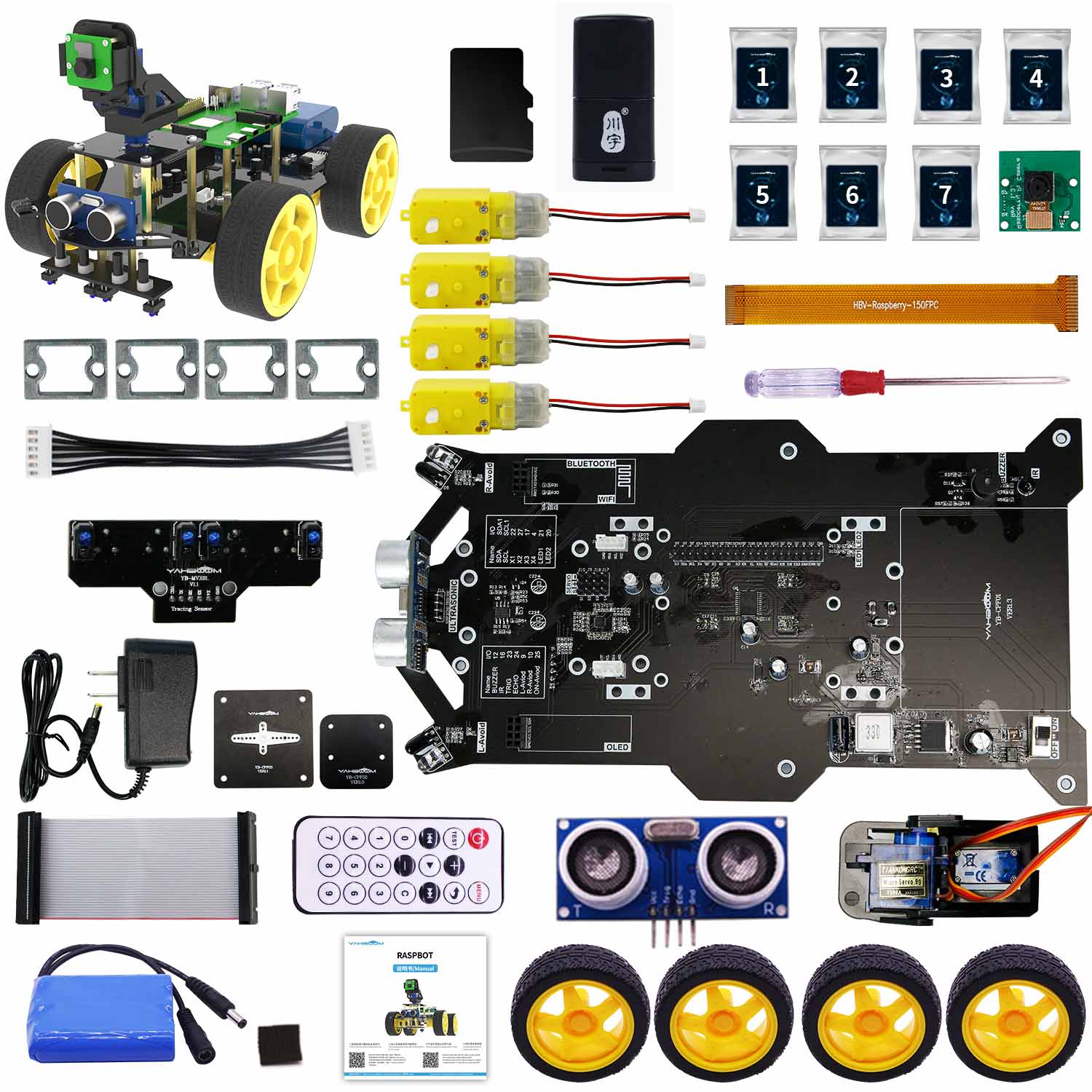 Raspbot AI Vision 4WD Car For RPi 5 With FPV Camera Use Python3 OpenCV