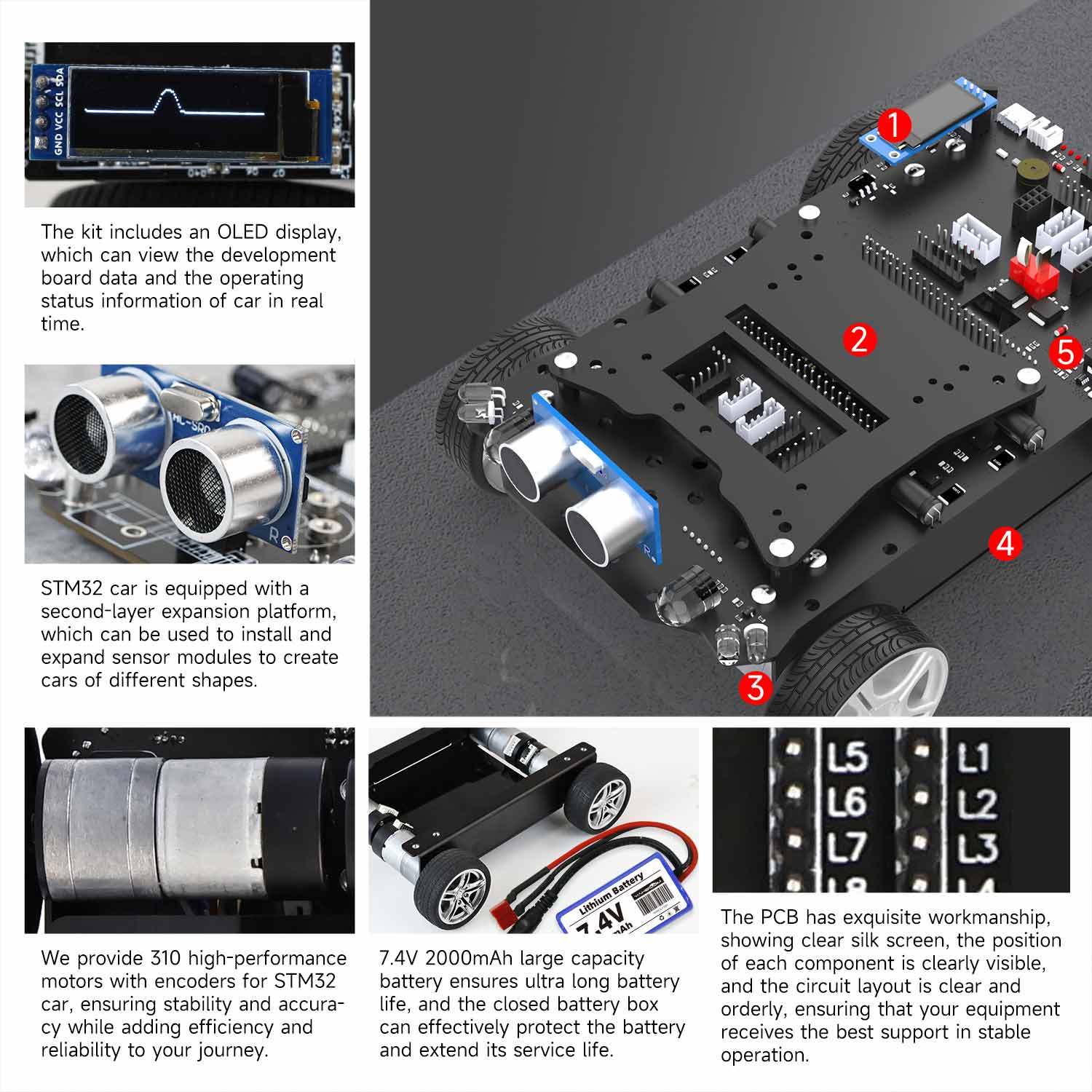 Yahboom STM32 Smart Car with buzzer OLED Ultrasonic Module 310 Motor
