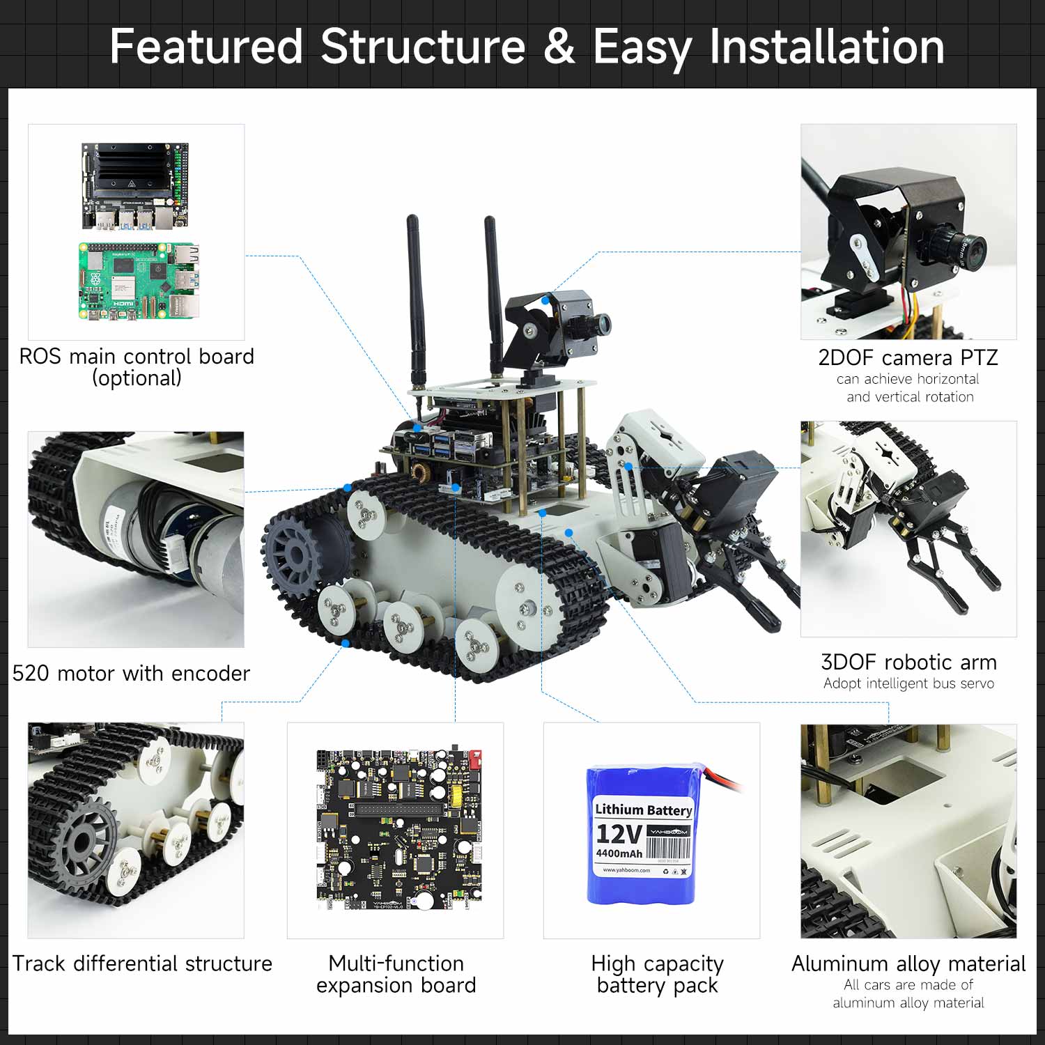 ROS AI Vision Tank with 3DOF Robotic Arm for Raspberry Pi Jetson NANO