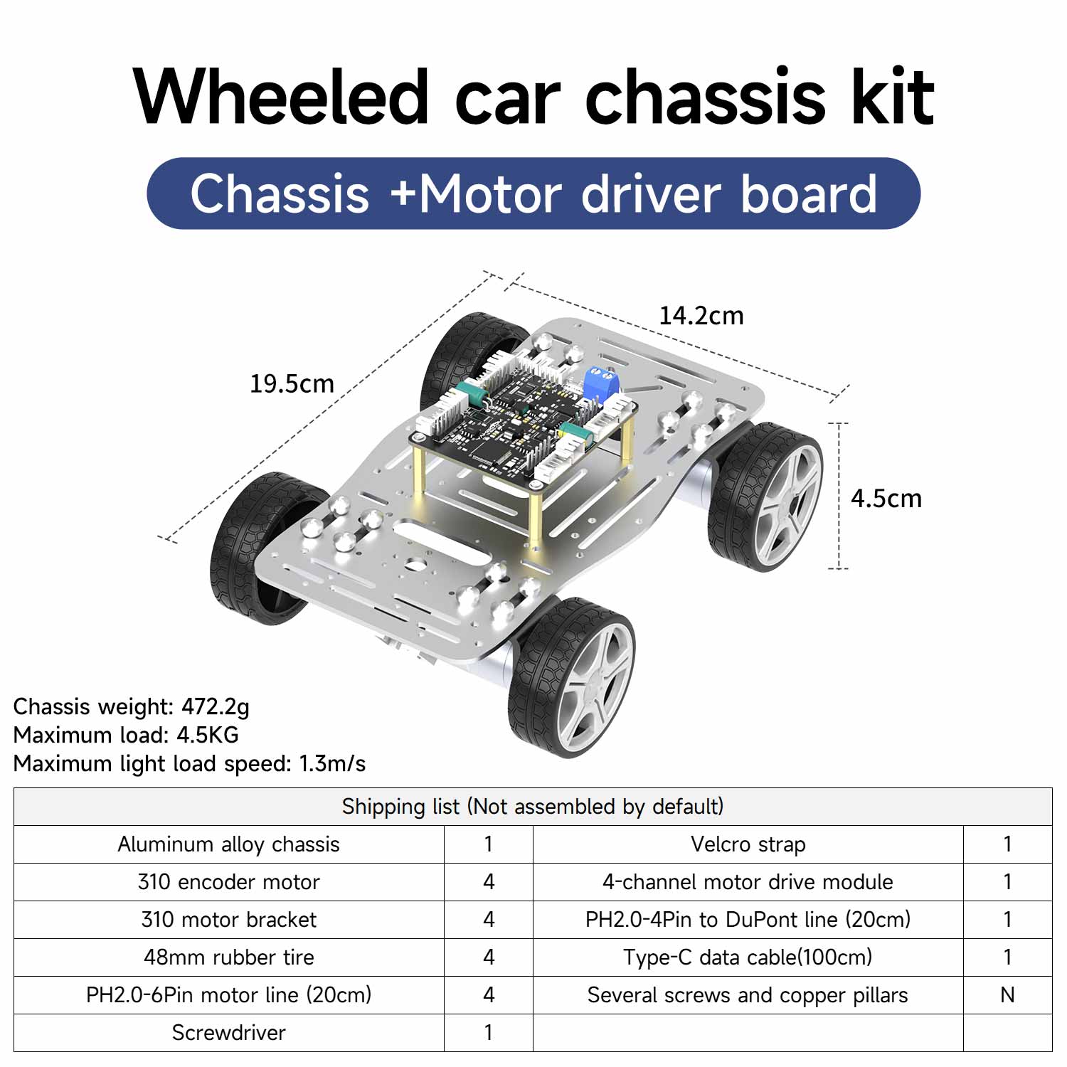 Yahboom Mini Smart Car Chassis Kit With 310 Encoder Motor for RC Car