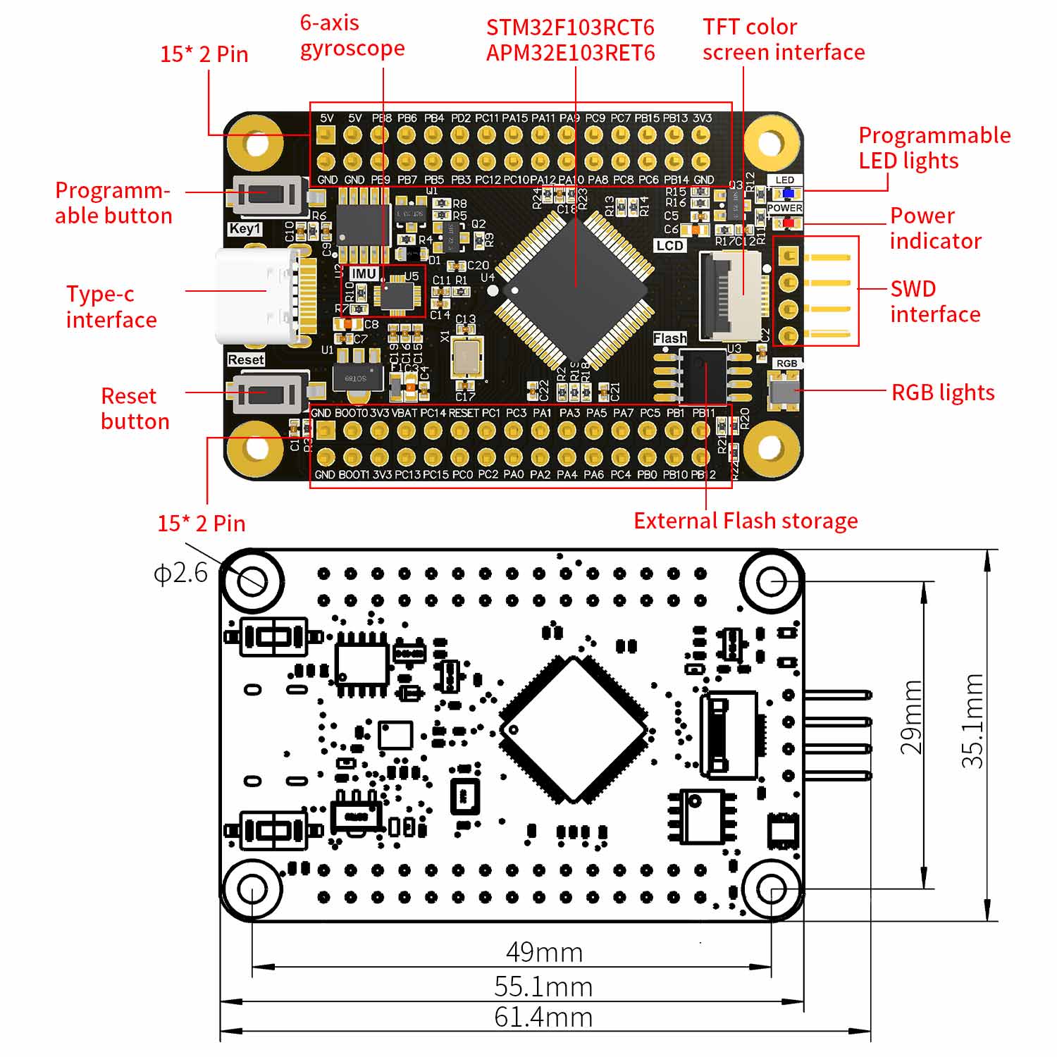 Placa base STM32F103RCT6 STM32F103C8T6 de Yahboom para robot STM32 DIY